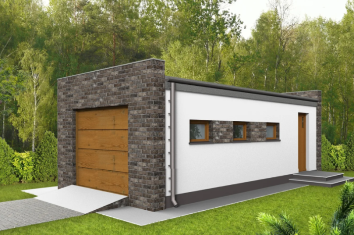 Wolnostojący garaż z pomieszczeniem gospodarczym i zadaszonym tarasem ...